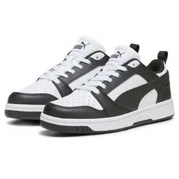 Sneaker Puma "REBOUND V6 LO JR", Kinder, Gr. 36, schwarz-wei&szlig; (Puma wei&szlig;, Puma schwarz), Synthetik, Schuhe Sneaker, mit Schn&uuml;rverschluss, d&auml;mpfendes Fu&szlig;bett, aus Synthetik