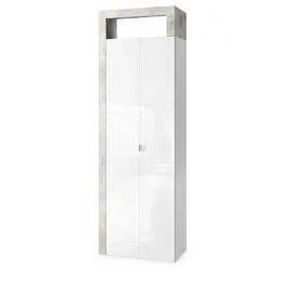 Hochschrank Welltime "Hamburg H&ouml;he 195 cm, Breite 64 cm, Badezimmerschrank mit 2 T&uuml;ren", wei&szlig; (wei&szlig;, beton, optik), B:64cm H:195cm T:35cm, Holzwerkstoff, Schr&auml;nke, Hochschrank, dekorativer Rahmen, offenes Fach, Metallgriff, viel Stauraum