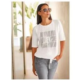 T-Shirt Heine "Shirt", Damen, Gr. 40, beige (ecru), 95% Viskose, 5% Elasthan, bedruckt, unifarben, Rundhals, Shirts T-Shirt