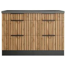 Unterschrank KOCHSTATION "KS-Lagos", grau (listrado eiche, grafitgrau), B:180cm H:86cm T:60cm, Holzwerkstoff, Schr&auml;nke, Unterschrank, Breite 120 cm, 2 Schubk&auml;sten, 2 Ausz&uuml;ge
