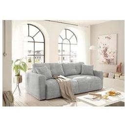 Schlafsofa ED EXCITING DESIGN "Bullet", grau (hellgrau), B:235cm H:88cm T:120cm, 95% Polyester, 5% Polyamide, Sofas, Schlafsofa, mit Bettkasten & 2 Zierkissen