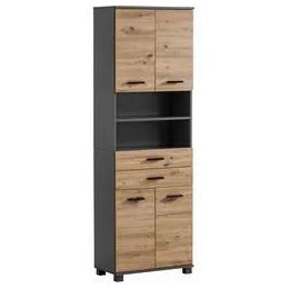 Hochschrank Welltime "Palermo, Made in Germany", grau (anthrazit, artisaneichefarben), B:59,8cm H:180,9cm T:32,6cm, FSC-zertifizierter Holzwerkstoff, Schr&auml;nke, Hochschrank, Breite 60 cm, verstellbare Einlegeb&ouml;den, Metallgriffe
