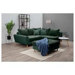 Ecksofa Home Affaire "Rice L-Form, B: 223 cm - OTTO. Verl&auml;ssliche Qualit&auml;t.", gr&uuml;n, B:223cm H:47cm T:184cm, Luxus-Microfaser (100% Polyester);Struktur fein (100% Polyester);Microfaser PRIMABELLE (100% Polyester);Samtoptik (100% Polyester), Sofas, Ecksofa, Set: Sofa & Hocker, mit 3 Zierkissen, Federkern, Topseller
