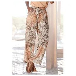 Palazzohose Lascana, Damen, Gr. 44, N-Gr, orange (apricot, taupe bedruckt), Web, Obermaterial: 100% Viskose, bedruckt, figurumspielend lang, Hosen Palazzohose, mit Blumendruck, sommerliche Stoffhose mit Taschen, Strandhose