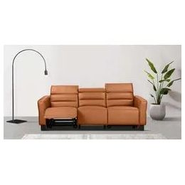 3-Sitzer Home Affaire "Carpari, 224cm, manuelle od. elektrische Relaxfunktion in 2 Sitzen", braun (cognac), B:224cm H:97cm T:100cm, Sofas, mit USB-A/C, Kopfteilverstellung, Echtleder, Kunstleder, Webstoff
