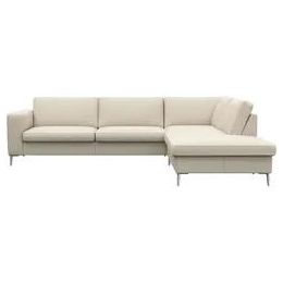 Ecksofa FLEXLUX "Fiore, super Sitzkomfort durch Kaltschaum im Sitz, L-Form", wei&szlig; (warm wei&szlig;), B:273cm H:85cm T:225cm, 100% Echteder, Sofas, Ecksofa, breite Armlehnen, F&uuml;&szlig;e Alu