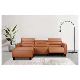 Ecksofa Home Affaire "Carpari, L-Form, 263 cm, manuelle o. elektrische Relaxfunktion", braun (cognac), B:263cm H:97cm T:179cm, Sofas, Ecksofa, USB A/C und Kopfteilverstellung