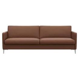 3-Sitzer FLEXLUX "Fiore, super Sitzkomfort durch Kaltschaum im Sitz", braun (old chesnut), B:214cm H:85cm T:92cm, 100% Echteder, Sofas, schmale Armlehnen, F&uuml;&szlig;e Alu