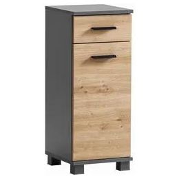 Seitenschrank Welltime "Palermo, Breite 30 cm", schwarz (anthrazit, artisaneichefarben), B:30,3cm H:75,3cm T:32,6cm, FSC-zertifizierter Holzwerkstoff, Schr&auml;nke, Seitenschrank, Wechselbarer T&uuml;ranschlag, Metallbeschl&auml;ge