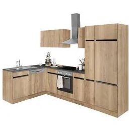 Winkelk&uuml;che Optifit "Roth", beige (k&uuml;che: natur, front: wildeiche, korpus: wildeichefarben, arbeitsplatte: anthrazit), B:300cm H:206,8cm T:60cm, Komplettk&uuml;chen-Sets, L-K&uuml;che, Stellma&szlig;e 300x175 cm, wahlweise mit E-Ger&auml;ten, mit Apothekerschrank