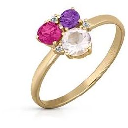 Fingerring OROLINO "Gold 585 mit Rosaquartz Amethyst Rhodolith Brillant" Gr. 17, gelb, Fingerringe, Damen, 054 (17,2), Gold, Fingerring