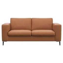 2-Sitzer FLEXLUX "Fiore", braun (modern cogna), B:164cm H:85cm T:92cm, 100% Echteder, Sofas, breite Armlehnen, Kaltschaum, F&uuml;&szlig;e Alu+schwarz