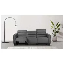 3-Sitzer Home Affaire "Carpari, 224cm, manuelle od. elektrische Relaxfunktion in 2 Sitzen", grau, B:224cm H:97cm T:100cm, Sofas, mit USB-A/C, Kopfteilverstellung, Echtleder, Kunstleder, Webstoff