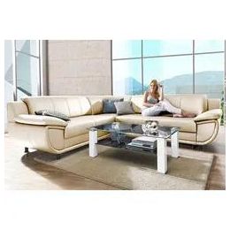 Ecksofa Trendmanufaktur "Rondo wahlweise mit Schlaffunktion, 267x247 cm (BxT), breite Armlehnen", beige (creme), B:267cm H:85cm T:247cm, Kunstleder SOFTLUX;Microfaser PRIMABELLE (100% Polyester);NaturLEDER (echtes Rindsleder);Struktur (54% Polyacryl, 46% Polyester), Sofas, Ecksofa, L-Form, wahlweise mit Federkern bestellbar, F&uuml;&szlig;e schwarz