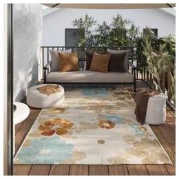 Outdoorteppich Wecon Home "Beach Flower", bunt (beige,hellblau,gelb), B:80cm H:5mm L:400cm, Polypropylen, Teppiche, Outdoorteppich, L&auml;ufer, f&uuml;r Innen & Au&szlig;en, pflegeleicht, Hoch-Tief Effekt