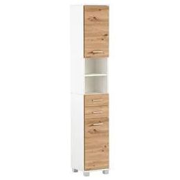 Hochschrank Welltime "Palermo, Breite 30 cm", wei&szlig; (mattwei&szlig;, artisaneichefarben), B:30,3cm H:180,9cm T:32,6cm, FSC-zertifizierter Holzwerkstoff, Schr&auml;nke, Hochschrank, Wechselbarer T&uuml;ranschlag, Metallbeschl&auml;ge