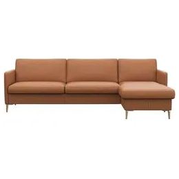Ecksofa FLEXLUX "Fiore, super Sitzkomfort durch Kaltschaum im Sitz, L-Form", braun (modern cogna), B:247cm H:85cm T:92cm, 100% Echteder, Sofas, Ecksofa, schmale Armlehnen, F&uuml;&szlig;e Alu+ Eiche