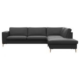Ecksofa FLEXLUX "Fiore, Sitzaufbau mit hochwertigem Kaltschaum f&uuml;r mehr Sitzkomfort", schwarz (deep schwarz), B:273cm H:85cm T:225cm, 100% Echteder, Sofas, Ecksofa, breite Armlehnen, L-Form, F&uuml;&szlig;e Alu/Eiche