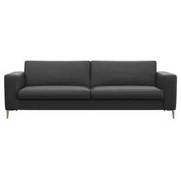 3-Sitzer FLEXLUX "Fiore, super Sitzkomfort durch Kaltschaum im Sitz", schwarz (deep schwarz), B:229cm H:85cm T:92cm, 100% Echteder, Sofas, breite Armlehnen, F&uuml;&szlig;e Alu+ Eiche