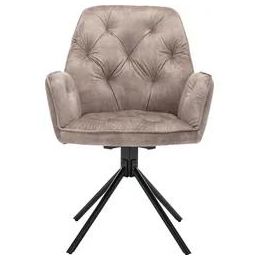 Esszimmerstuhl ByLiving "Sarina", beige (beige, schwarz), B:64cm H:89cm T:63cm, Metall, St&uuml;hle, Esszimmerstuhl, 2er-Set, hochwertiger Vintage-Samt Bezug mit Steppung, 360Grad drehbar