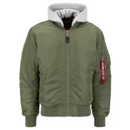 Bomberjacke Alpha Industries "MA-1 Zip Hood Back EMB", Herren, Gr. S, gr&uuml;n (sage, gr&uuml;n), Obermaterial: 100% Nylon, Futter: 100% Nylon, Kapuze: 75% Baumwolle, 25% Polyester, F&uuml;llung: 100% Polyester, Jacken Bomberjacke