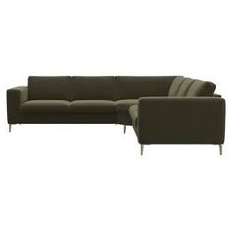 Ecksofa FLEXLUX "Fiore, gleichschenklig, super Sitzkomfort durch Kaltschaum im Sitz", gr&uuml;n (moss gr&uuml;n), B:257cm H:85cm T:92cm, 100% Polyester, Sofas, Ecksofa, breite Armlehnen, F&uuml;&szlig;e Alu+ Eiche, L-Form