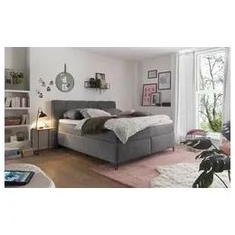 Boxspringbett "Fairfield", grau (dunkelgrau), B:184cm L:218cm, 92% Polyester, 8% Nylon, SET ONE BY Musterring, Komplettbetten, Boxspringbett, Metallfu&szlig; schwarz, Kopfteil mit Keder, Breite 160 oder 180 cm