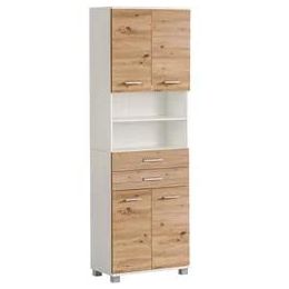 Hochschrank Welltime "Palermo, Made in Germany", wei&szlig; (mattwei&szlig;, artisaneichefarben), B:59,8cm H:180,9cm T:32,6cm, FSC-zertifizierter Holzwerkstoff, Schr&auml;nke, Hochschrank, Breite 60 cm, verstellbare Einlegeb&ouml;den, Metallgriffe