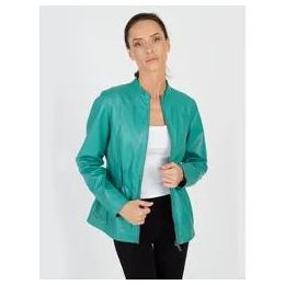 Lederjacke JCC "3102223", Damen, Gr. 34, blau (deep turquoise), Obermaterial: 100% Lammleder; Innenfutter: 100% Polyester, mit Knopf,&Auml;rmel mit &Auml;rmelschlitz, Jacken