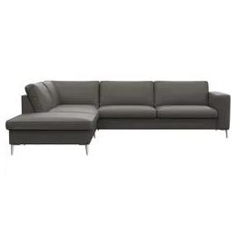 Ecksofa FLEXLUX "Fiore, super Sitzkomfort durch Kaltschaum im Sitz, L-Form", grau (warm mineral), B:273cm H:85cm T:225cm, 100% Echteder, Sofas, Ecksofa, breite Armlehnen, F&uuml;&szlig;e Alu