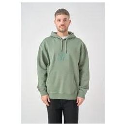 Kapuzensweatshirt Cleptomanicx "Boxy Hooded Residence", Herren, Gr. M, gr&uuml;n (dunkelgr&uuml;n), 100% Baumwolle, bestickt, normal, ohne Ausschnitt, Sweatshirts, im lockeren Schnitt