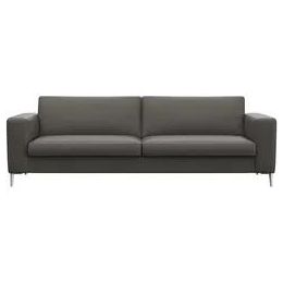 3-Sitzer FLEXLUX "Fiore, super Sitzkomfort durch Kaltschaum im Sitz", grau (warm mineral), B:229cm H:85cm T:92cm, 100% Echteder, Sofas, breite Armlehnen, F&uuml;&szlig;e Alu