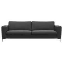 3-Sitzer FLEXLUX "Fiore, super Sitzkomfort durch Kaltschaum im Sitz", schwarz (deep schwarz), B:229cm H:85cm T:92cm, 100% Echteder, Sofas, breite Armlehnen, F&uuml;&szlig;e Alu