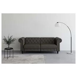 3-Sitzer DOREL HOME "Felix, Schlafsofa 236 cm, (Liegefl&auml;che 108x190cm), R&uuml;ckenlehne", grau (anthrazit), B:236cm H:83cm T:87cm, Sofas, 3-fach verstellbar, Velours, Kunstleder, Luxus-Microfaser Vintage
