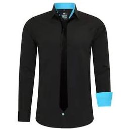 Langarmhemd Rusty Neal, Herren, Gr. 3XL, EURO-Gr&ouml;&szlig;en, bunt (schwarz, t&uuml;rkis), 60% Baumwolle, 37% Polyester, 3% Elasthan, unifarben, Hemden, mit Krawatte