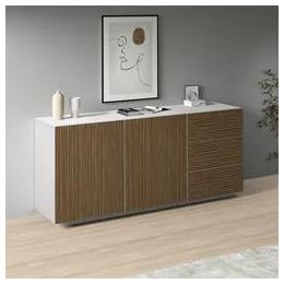 Sideboard Home Affaire "Vega Sideboard,Kommode,180 cm", wei&szlig; (wei&szlig; matt, cannet&eacute; hell), B:180cm H:86cm T:43cm, Sideboards, Sideboard, mit 2 T&uuml;ren und 3 Schubladen,Fronten mit Rillen-Optik