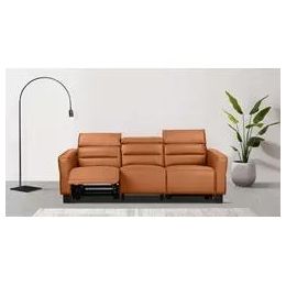 3-Sitzer Home Affaire "Carpari, 224cm, manuelle od. elektrische Relaxfunktion in 2 Sitzen", braun (cognac), B:224cm H:97cm T:100cm, Sofas, mit USB-A/C, Kopfteilverstellung, Echtleder, Kunstleder, Webstoff