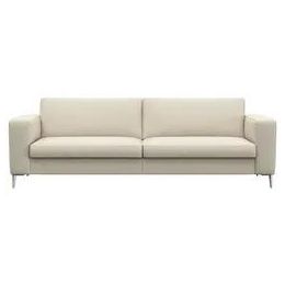 3-Sitzer FLEXLUX "Fiore, super Sitzkomfort durch Kaltschaum im Sitz", wei&szlig; (warm wei&szlig;), B:229cm H:85cm T:92cm, 100% Echteder, Sofas, breite Armlehnen, F&uuml;&szlig;e Alu