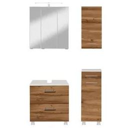 Badm&ouml;bel-Set Welltime "Trento, Badezimmer-Set, Waschbeckenunterschrank, H&auml;ngeschrank", wei&szlig; (wotaneiche, wei&szlig;), B:90cm H:200cm T:35cm, Holzwerkstoff, MDF, Kastenm&ouml;bel-Sets, Badm&ouml;bel-Set, Unterschrank, Waschbeckenunterschrank, Spiegelschrank, Aufbauleuchte