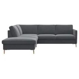 Ecksofa FLEXLUX "Fiore, L-Form, super bequem durch Kaltschaum im Sitz", grau (soft grau), B:234cm H:85cm T:225cm, 100% Polyester, Sofas, Ecksofa, schmale Armlehnen, F&uuml;&szlig;e Alu/Eiche, B/T 234/225 cm