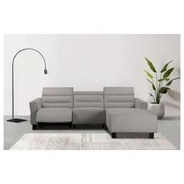 Ecksofa Home Affaire "Carpari, L-Form, 263 cm, manuelle o. elektrische Relaxfunktion", grau (hellgrau), B:263cm H:97cm T:179cm, Sofas, Ecksofa, USB A/C und Kopfteilverstellung