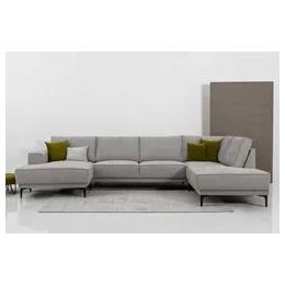 Wohnlandschaft OTTO HOME "XXL Sofa Oland, Struktur, Flachgewebe, Luxus-Microfaser, Boucle", grau (light grau), B:345cm H:85cm T:210cm, 100% Polyester, Sofas, Wohnlandschaft, U-Form, 345 cm, Wellenunterfederung, Skandi-Design, Metallf&uuml;&szlig;e