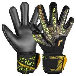 Torwarthandschuhe Reusch "Attrakt Duo Finger Support", Damen, Gr. 12, gold (schwarz, goldfarben), 50% Elastodien, 25% Polyester, 20% Polypropylen, 5% Polyamid, mehrfarbig, Handschuhe, mit Evolution Negative Cut