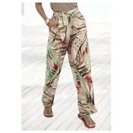 Palazzohose Vivance, Damen, Gr. 34, N-Gr, beige (sand bedruckt), Web, Obermaterial: 100% Viskose, bedruckt, figurumspielend lang, Hosen Palazzohose, aus gewebter Viskose mit fixiertem Bindeg&uuml;rtel, Stoffhose mit Taschen