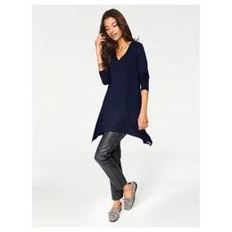 Longshirt Heine "Longshirt", Damen, Gr. 36, blau (marine), 95% Viskose, 5% Elasthan, unifarben, V-Ausschnitt, Shirts Longshirt