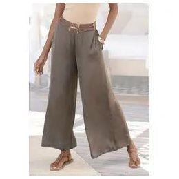 Webhose Lascana, Damen, Gr. 46, N-Gr, gr&uuml;n (khaki), Satin, Obermaterial: 100% Polyester, unifarben, figurumspielend lang, Hosen, aus leichter Satinqualit&auml;t, weite Palazzohose mit Taschen, Stoffhose