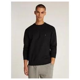 Sweatshirt Tommy Hilfiger "ESSENTIAL FLEECE CREWNECK", Herren, Gr. L, schwarz, Sweatware, Obermaterial: 60% Baumwolle, 40% Polyester, unifarben, Basic h&uuml;ftlang, Rundhals, eingesetzt B&uuml;ndchen, Sweatshirts Sweatshirt, mit Tommy Hilfiger Logostickerei