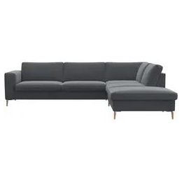 Ecksofa FLEXLUX "Fiore, Sitzaufbau mit hochwertigem Kaltschaum f&uuml;r mehr Sitzkomfort", grau (soft grau), B:273cm H:85cm T:225cm, 100% Polyester, Sofas, Ecksofa, breite Armlehnen, L-Form, F&uuml;&szlig;e Alu/Eiche