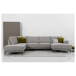Wohnlandschaft OTTO HOME "XXL Sofa Oland, Struktur, Flachgewebe, Luxus-Microfaser, Boucle", grau (light grau), B:345cm H:85cm T:210cm, 100% Polyester, Sofas, Wohnlandschaft, U-Form, 345 cm, Wellenunterfederung, Skandi-Design, Metallf&uuml;&szlig;e
