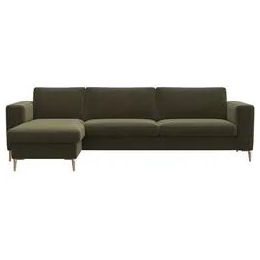 Ecksofa FLEXLUX "Fiore, Sitzaufbau mit hochwertigem Kaltschaum f&uuml;r mehr Sitzkomfort", gr&uuml;n (moss gr&uuml;n), B:262cm H:85cm T:92cm, 100% Polyester, Sofas, Ecksofa, breite Armlehnen, L-Form, F&uuml;&szlig;e Alu+ Eiche